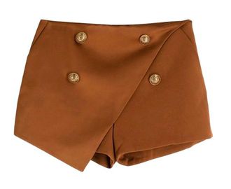 Balmain Tan Satin Skort with Gold Button Detail Size S
