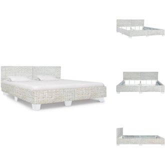vidaXL Bett Grau Natur Rattan 180x200 cm - Rattan Bett - Massivholz Bett - Mahagoni Bett - Mangoholz Bett - Doppelbett