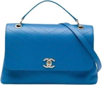 Chanel Sac &agrave; rabat pr&eacute;-poss&eacute;d&eacute; avec poign&eacute;e sup&eacute;rieure - Femme - Pre-owned - Bleu - Taille: ONE Size