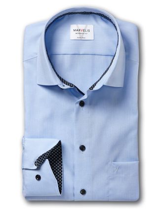 Marvelis Herren Businesshemd Langarm Non-Iron-Modern-Fit,Einfarbig,New Kent,bleu 11,45