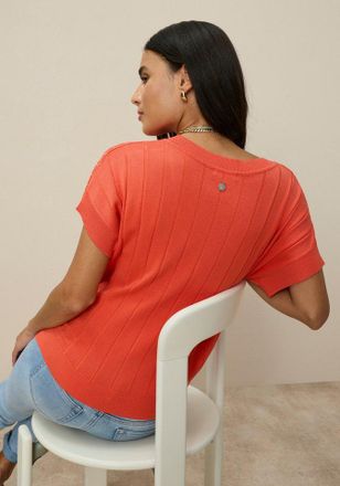 Tamaris Kurzarmpullover mit Streifenstruktur und l&auml;ssigem Schnitt