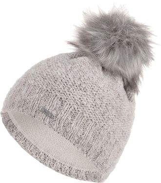 Faera weiche Winterm&uuml;tze M&uuml;tze Damen warm gef&uuml;ttert Kunstfell Bommel-M&uuml;tze Fleecefutter Winter Strickm&uuml;tze Beanie M&auml;dchen 65, Farbe:Hellgrau