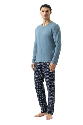 Mey Nachtw&auml;sche Serie Classic Flower Herren Schlafanz&uuml;ge lang Boarder Blue (M)