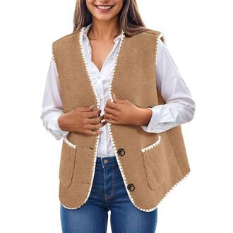 Generic D&eacute;bardeur en polaire dagneau sans manches pour femme, kaki, XXL