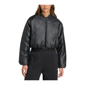 adidas Femme, Vestes, Noir, Taille: 42 FR Blouson aviateur en similicuir avec garniture synth&eacute;tique