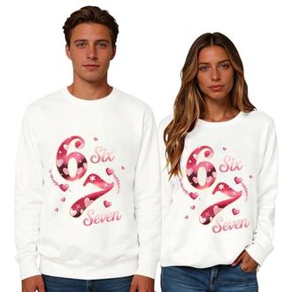 Generic 2026 Saint-Valentin unisexe imprim&eacute; graphique col rond sweatshirt doux d&eacute;contract&eacute; pull &agrave; manches longues pour couples, blanc, XXL