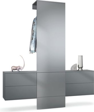 Vladon Garderobe Carlton Set 3, Made in Germany, Wandgarderobe aus Flur-Paneel & 2 Schubladen-Kommoden, Anthrazit matt/Graphit Seidenmatt (157 x 193 x 35 cm)