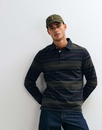 Barbour Frith Langarm-Rugby-Polohemd mit Karostreifen in Marineblau/Gr&uuml;n-Multi