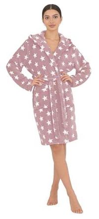 Brandsseller Peignoir Femme avec Capuche L/XL - Doux et L&eacute;ger en Microfibre avec Motif &Eacute;toiles - Certifi&eacute; Oeko-Tex - Id&eacute;al Maison, Spa ou Sauna - Rose/Blanc