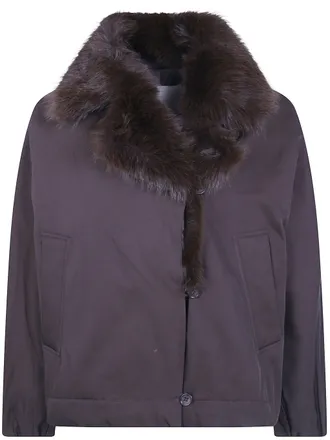 Twin-Set Windbreaker Faux Fur Neck Bomber Jacket
