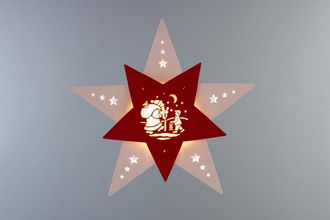 Weigla Fensterbild Knecht Ruprecht H&ouml;he ca 29 cm NEU Seiffen Weihnachtsmann Stern Motivleuchte Lichtbogen Schwibbogen Holz Erzgebirge Beleuchtung Weihnachten