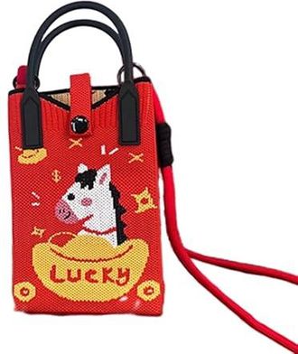 Generic Sac de t&eacute;l&eacute;phone tricot&eacute; pour lann&eacute;e du cheval 2026, sac &agrave; bandouli&egrave;re personnalis&eacute; de cheval de dessin anim&eacute;, cadeau de Nouvel An, A6, M
