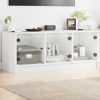 vidaXL Meuble TV avec portes en verre blanc 102x37x42 cm vidaXL