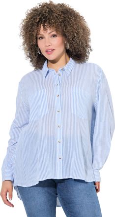 Ulla Popken Damen Streifenbluse,crepeware,Vokuhila Shirt, Lichtblau, 62-64 EU