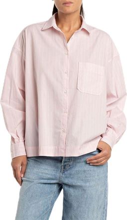 Replay Damen Hemd Langarm aus Baumwolle, Pink/White 010 (Mehrfarbig), S