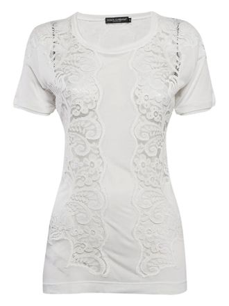 Dolce & Gabbana chemise en dentelle brodée à manches courtes - Blanc