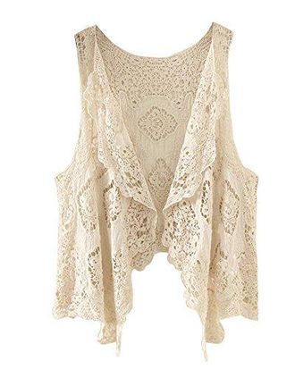 LaoZan Veste Cardigan Gilet Femme Floral Dentelle Ouvert Crochet Blouse Tunique sans Manches