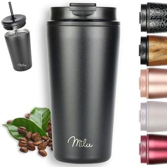 Milu Mug Isotherme 500ml - Thermo Café étanche en acier inoxydable, Tasse thermique sans BPA, 100% anti-fuite(black, 500ml)