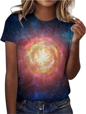 Generic Hauts galaxie pour femmes graphique 2025 coupe ample T-shirts d&eacute;contract&eacute;s &agrave; col rond T-shirts tendance &agrave; manches courtes printemps 2025 T-shirt migno