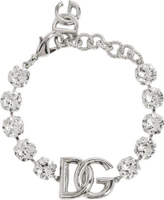 Dolce & Gabbana Femme, Accessoires, Gris, Taille: ONE Size Bracelet logo strass