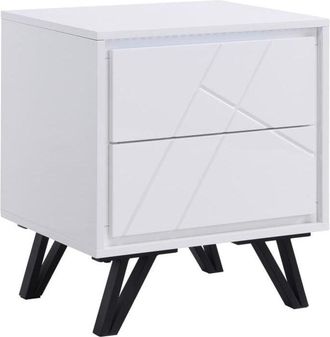 Vente-Unique Vente-unique - Table de chevet 2 tiroirs - Avec LEDs - mdf - Blanc laqué - saliano