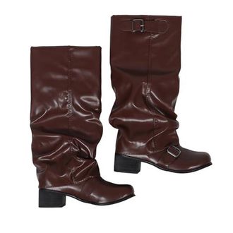 Beaupretty mollet pour Femmes Cowgirl R&eacute;tro PU Marron Bottines &Eacute;paisses Mode Western Style Vintage &Eacute;l&eacute;gance et Maintien