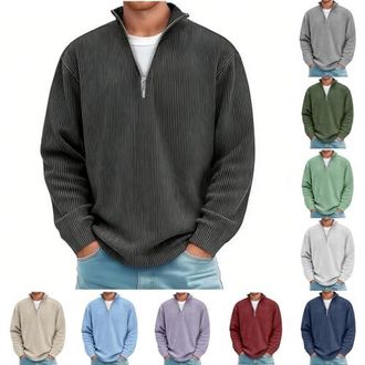 Generic Pull pour homme avec fermeture &eacute;clair 1/4 - Chemises &agrave; manches longues - Ample et l&eacute;ger - Avec poches, Noir, 5XL
