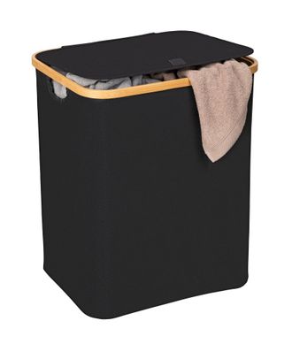 WENKO W&auml;schetruhe UNO Ecori, W&auml;schesammler 68 L, Textil 100% recyceltes Polyester, Rahmen aus FSC-zertifiziertem Bambus, 41 x 50 x 33 cm, Natur/Schwarz