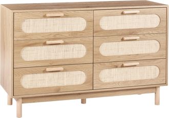 Beliani Kommode mit 6 Schubladen aus Spanplatten mit Rattanfront in Hellbraun Costello
