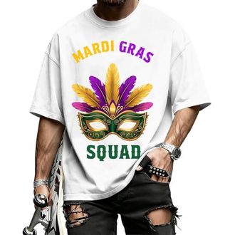 Generic Chemises Mardi Gras pour homme - Col rond, surdimensionné, tendance, tendance, à manches courtes, T-shirts décontractés Mardi Gras Squad, blanc, XXL