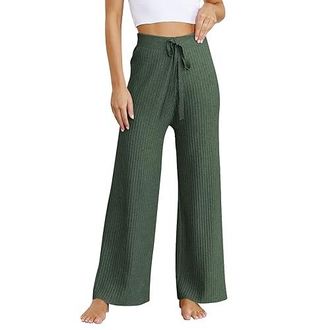 Generic Pantalon de d&eacute;tente en tricot &agrave; jambes larges pour femme - Pantalon de jogging ample en velours c&ocirc;tel&eacute; extensible - Taille haute &eacute;lastique - Contr&ocirc;le 