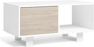 Skraut Home | Couchtisch mit Türen | 92 x 50 x 45 cm | Esszimmer | Modell Wind| Farbe Weiß/Eiche