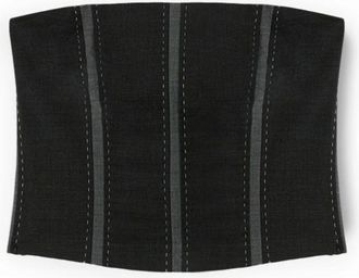 Motivi Femme, Tops, Gris, Taille: 46 FR Top corset en toile de laine m&eacute;lang&eacute;e avec empi&egrave;cements