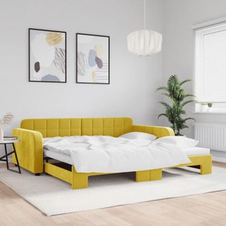 vidaXL Lit de jour avec lit gigogne jaune 100x200 cm velours Vidaxl