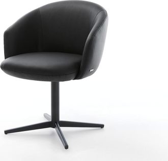 DELIFE Drehstuhl Caja-Flex mit Armlehnen Echt-Leder Schwarz Fußkreuz Schwarz 360° drehbar Taschenfederkern, Esszimmerstühle