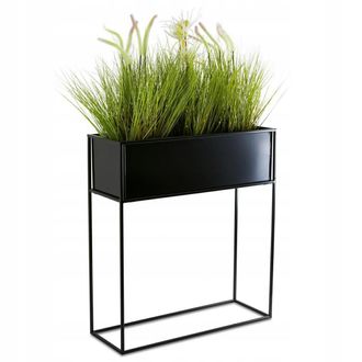 HowHomely Schwarz Blumenständer Metall - Pflanzenständer 70 cm Hoch mit Metall Box 24 x 64 x 20 cm - Blumentopfständer im Loft-Stil für die Hausdekoration