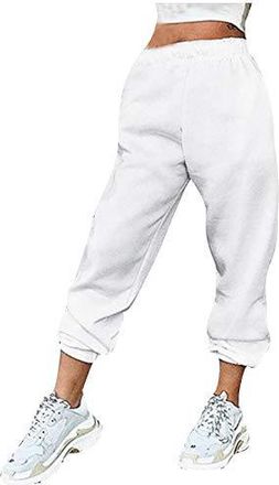 Generic Legging de sport d&eacute;contract&eacute; pour femme, taille haute, couleur unie, grande taille, blanc, XXL