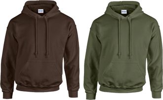 Gildan 2er Herren Kapuzenpullover Heavy Blend Set Hoodie Sweat M L XL 2XL 3XL 4XL 5XL in verschiedenen Farbsets & HLKauf-Block (1x Military, 1x Dark Choco & 
