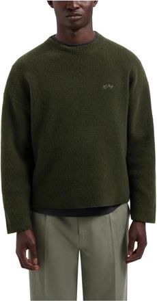 Olaf Hussein Homme, Pulls, Vert, Taille: XL Pull Ras du Cou Tricot&eacute; Signature