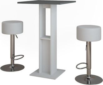 Vicco Bartisch-Set Repose, Weiß/Anthrazit, 65 x 65 cm mit 2 Barhockern, Vicco