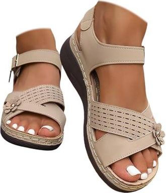 Generic Sandales orthop&eacute;diques larges pour femme 2026, style boh&egrave;me d&eacute;contract&eacute;, plat, &agrave; bout ouvert, &agrave; plateforme florale, couleur unie, &agrave; enfiler, d&eacute;contrac