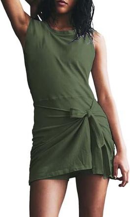 Generic Robe de tennis pour femme avec pantalon - Sans manches - Robe de sport - Dos nu - Robe dété - Mini robe décontractée - Robe de golf unie - Pour le spo