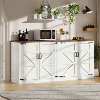 Generic Wei&szlig;e Beistellm&ouml;bel im Landhausstil mit Vier T&uuml;ren, Ma&szlig;e 160x40x85 cm, mit Zwei h&ouml;henverstellbaren Regalen. Ideal f&uuml;r Aufbewahrung, K&uuml;che oder Buffet