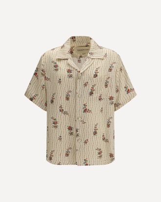 Valentino Papier Floral print silk bowling Shirt Male 48