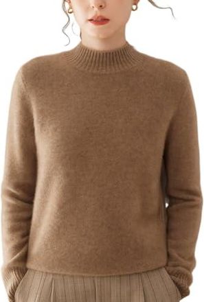 Dissa Pull Cachemire Femme Marron foncé Col Montant Solide Couleur Tricoté en Vrac Manches Longues épais Pull en Cachemire et Laine,EU 34,SH525