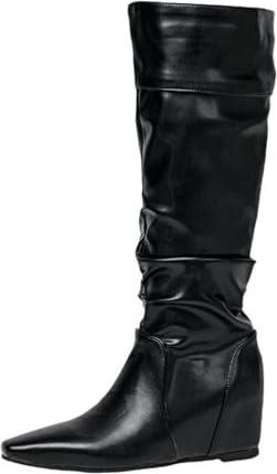 Generic Bottes mi-hautes pour femme - Bout carr&eacute; - Talon compens&eacute; cach&eacute; - Chaussures dhiver polyvalentes, Noir, 38.5 EU