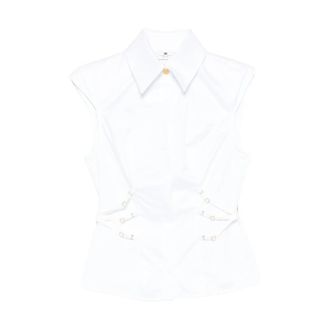 Elisabetta Franchi Hemd aus Baumwollpopeline mit elastischen B&auml;ndern - - Blouses & Shirts - Damen - Wei&szlig; - XS