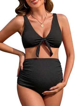 Feoya Femmes Maternit&eacute; Maillot de Bain Deux Pi&egrave;ces Fashion Hawa&iuml;en Bikini Lacets Taille Haute Beachwear Photographique XS