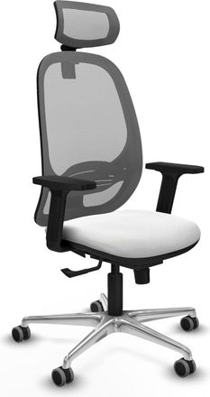 Piqueras y Crespo Stuhl mit 2D-Armlehnen, h&ouml;henverstellbarer Lendenwirbelst&uuml;tze und h&ouml;henverstellbarem Kopfteil, Grau/Wei&szlig;