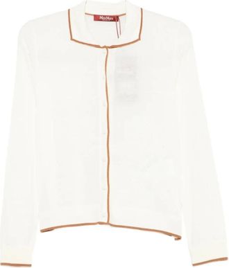 Max Mara Femme, Pulls, Blanc, Taille: 38 FR Cardigan en laine et fil de soie